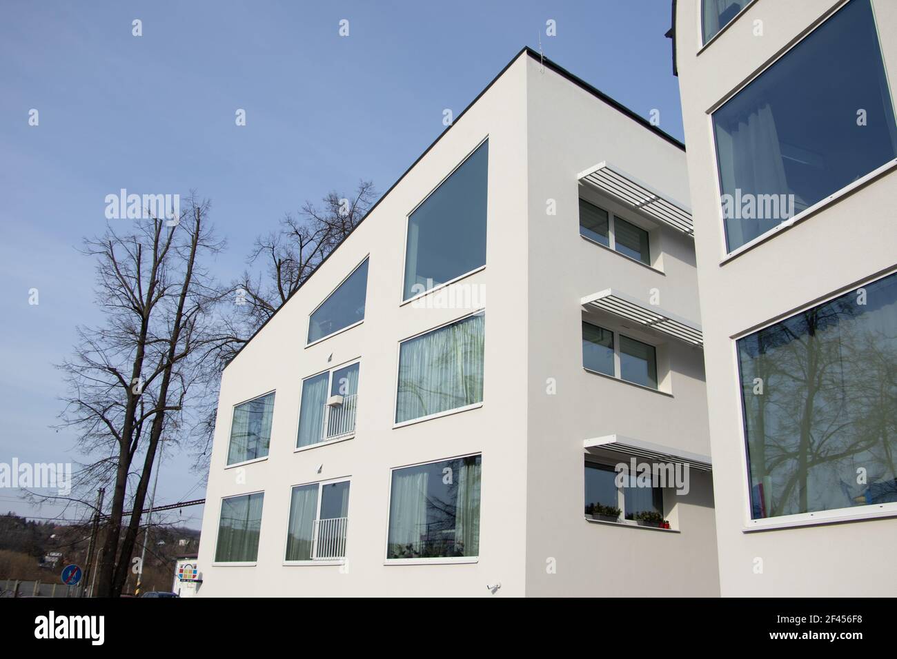 An angular geometric residential building Stock Photo - Alamy