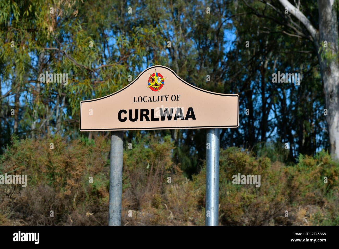 Curlwaa, NSW, Australia - November 10, 2017: Signpost for the tiny ...