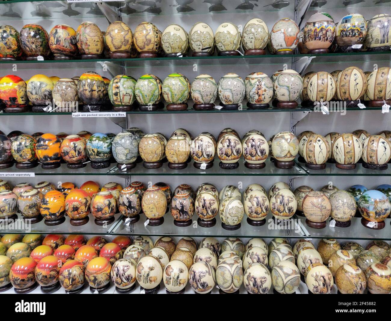 OUDTSHOORN, SOUTH AFRICA - May 24, 2019: Ostrich egg artwork for sale ...