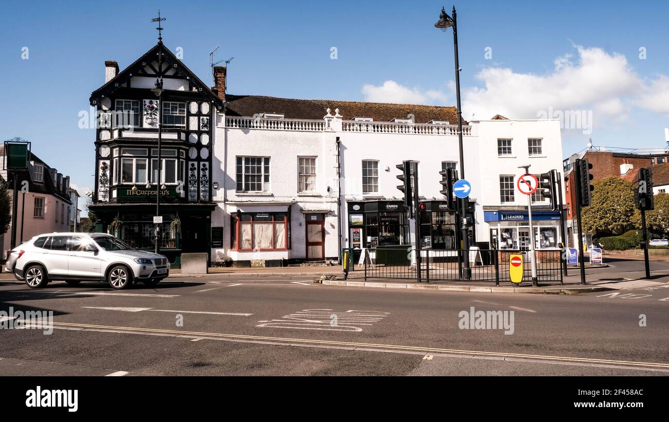 London UK, March 19 2021, Row Of Shops, Pub And Estate Agents With No ...