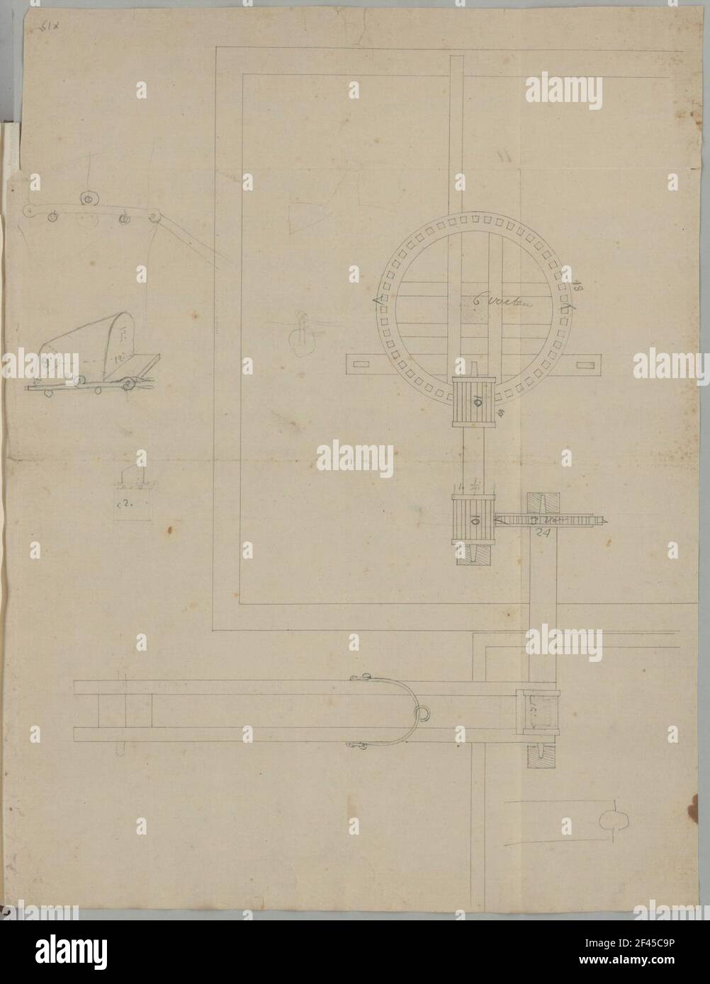 Windmill for lifting water, design drawing, detail Stock Photo - Alamy