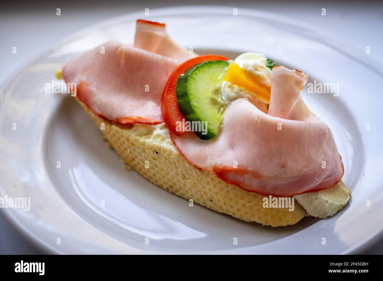 traditional Czech food - open sandwich with ham, in Prague, Czech ...