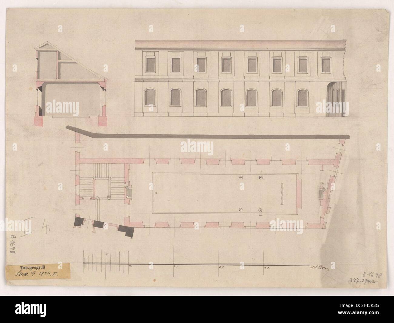 Unknown place, castle (?), Side wings. Design, basic, elevation and ...