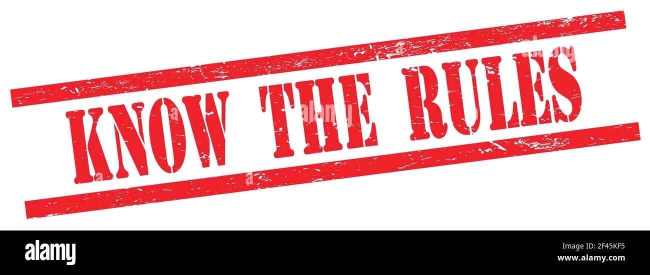 KNOW THE RULES text on red grungy rectangle vintage stamp Stock Photo ...