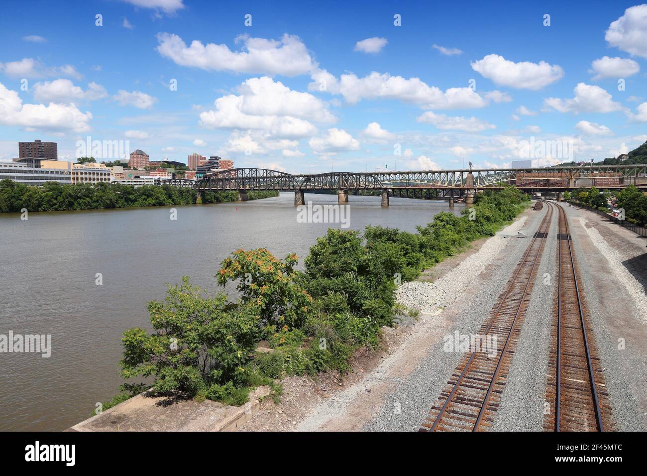 Railway line in Pittsburgh, Pennsylvania. Railroad tracks along ...