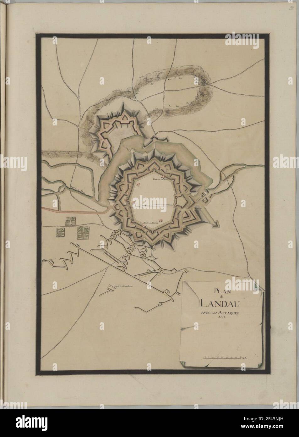 Plan de Landau with attacks. 1704 Stock Photo - Alamy