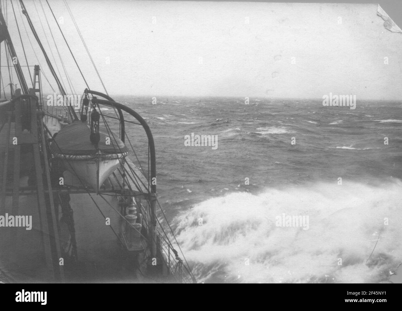 View of the wave turreted forep with lifeboat of a passenger steamer ...