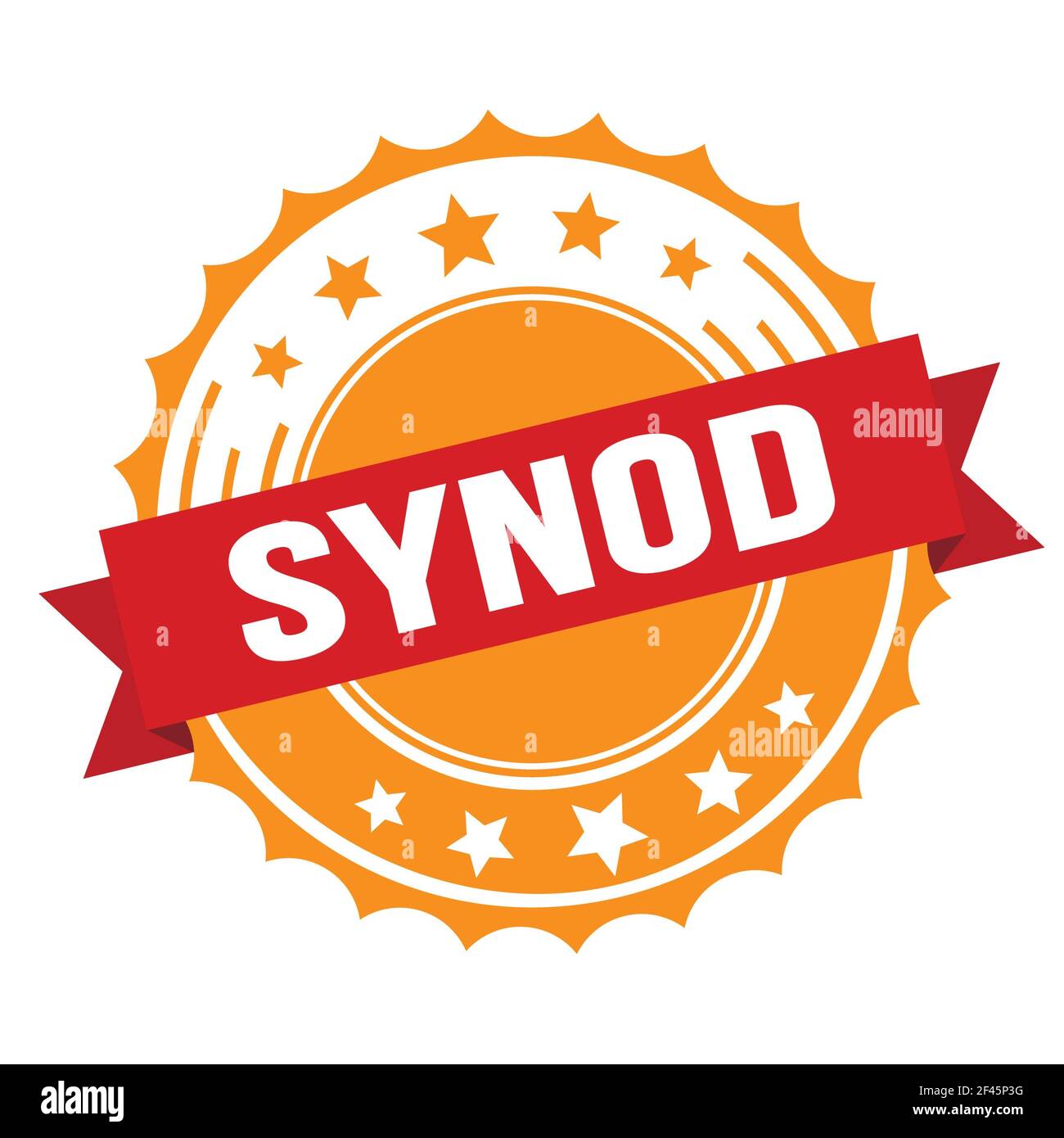 SYNOD text on red orange ribbon badge stamp Stock Photo - Alamy