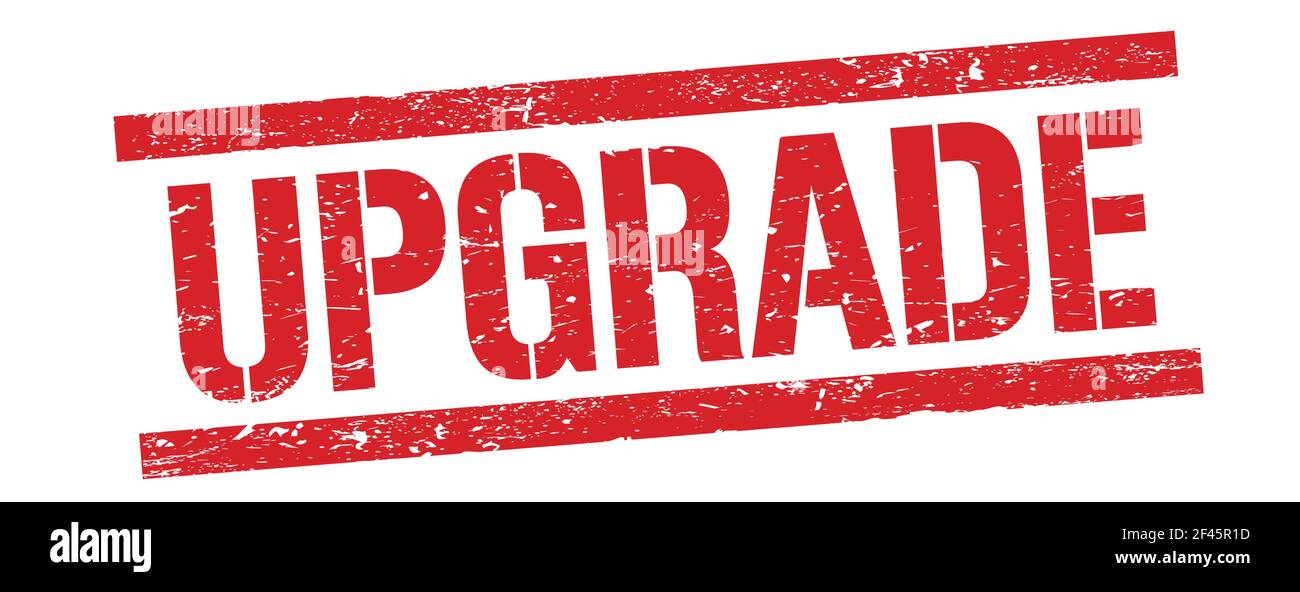 UPGRADE text on red grungy rectangle stamp sign Stock Photo - Alamy