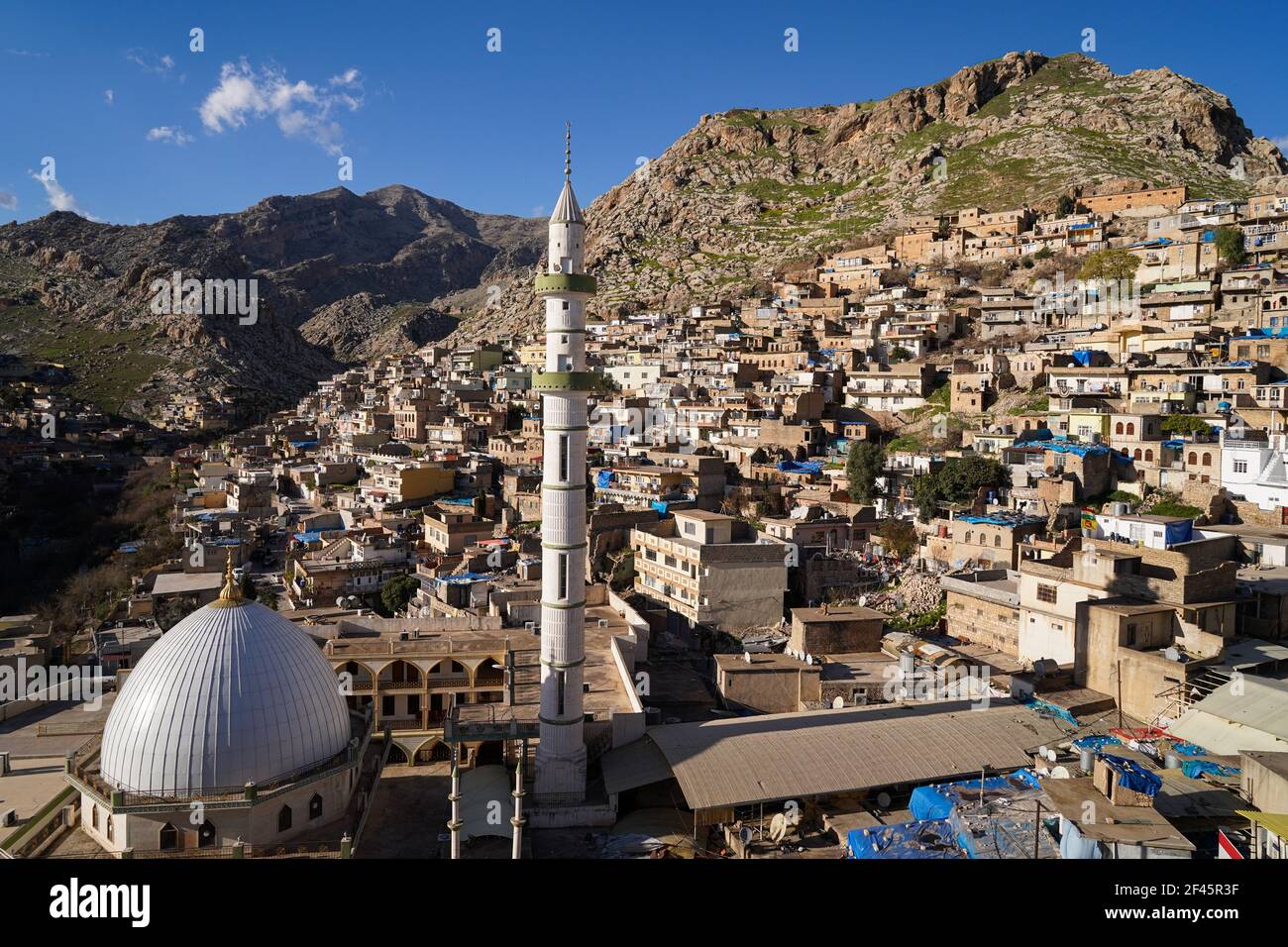 View of houses built on the mountainside of the Old town of Akre.The ...