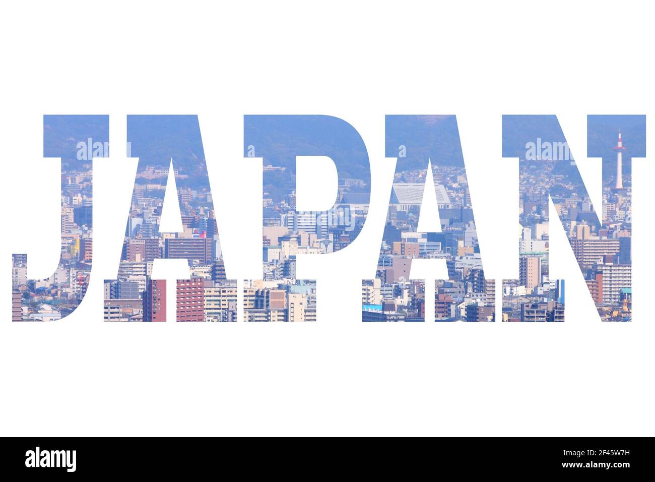 Japan sign - country name with background travel photo. Text isolated ...