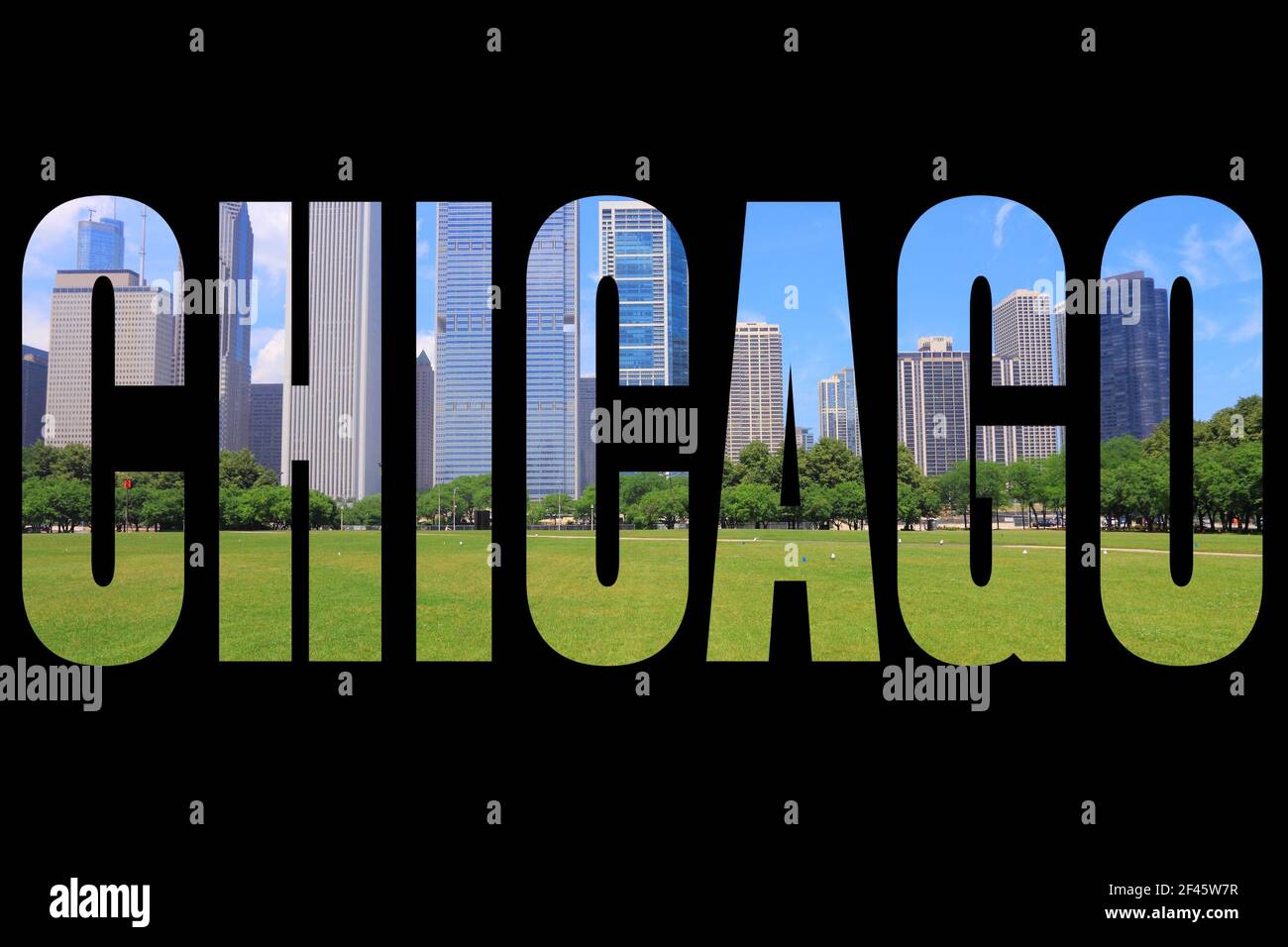 Chicago city name - USA travel destination sign on black background ...