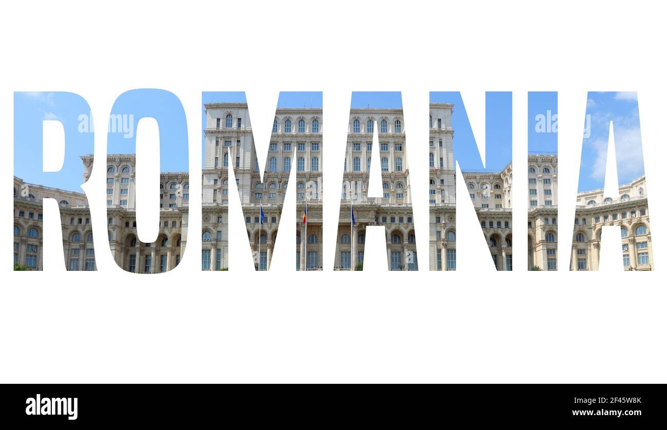 Romania text sign - country name word photo silhouette Stock Photo - Alamy
