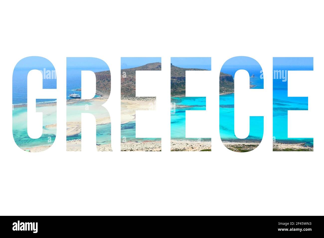 Greece sign - country name with background travel postcard photo Stock ...