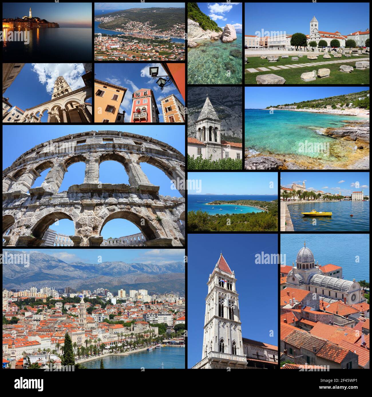 Croatia photo set - collage with Dalmatia coasts, Split, Trogir, Pula ...