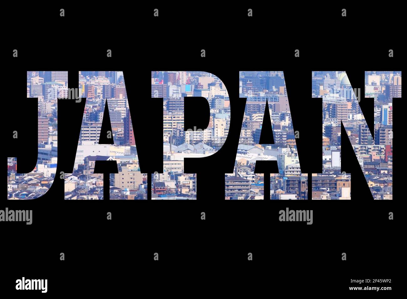 Japan sign - country name with background travel photo. Text isolated ...