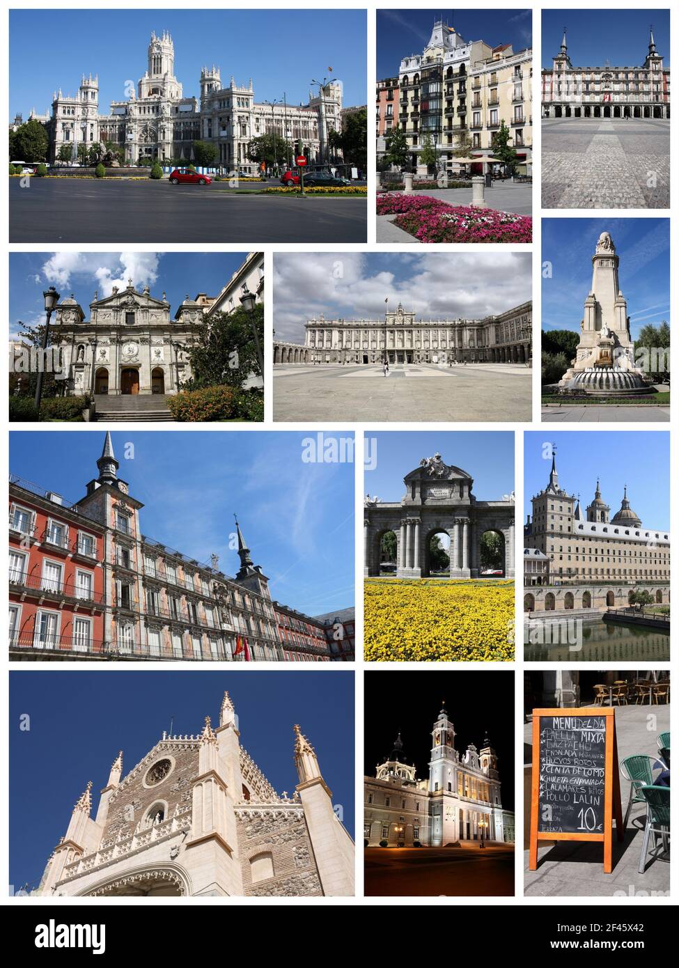 Madrid, Spain travel photos collage. Collage includes major landmarks ...