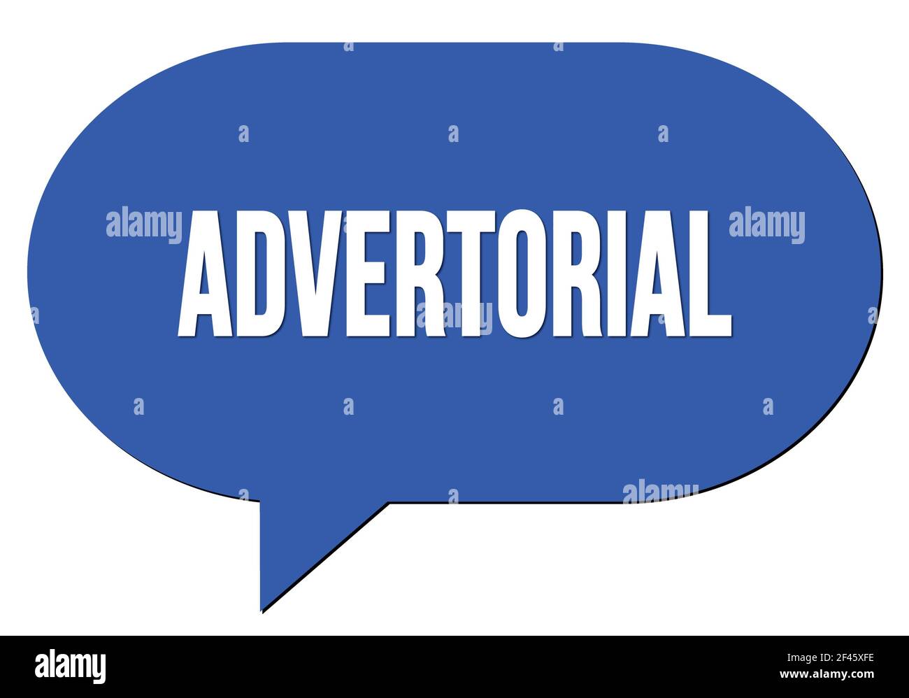 ADVERTORIAL text written in a blue speech bubble stamp Stock Photo - Alamy