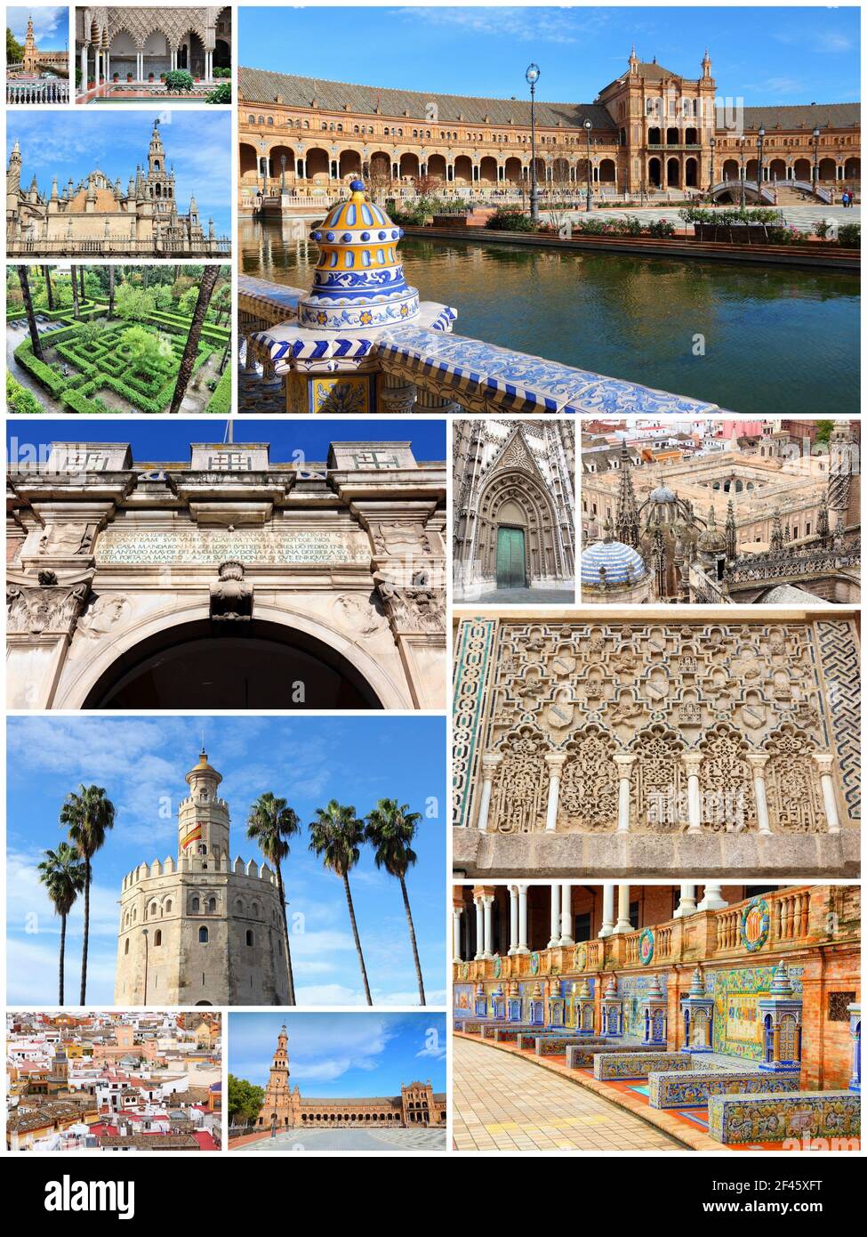 Travel collage from Seville, Spain. Collage includes major landmarks ...