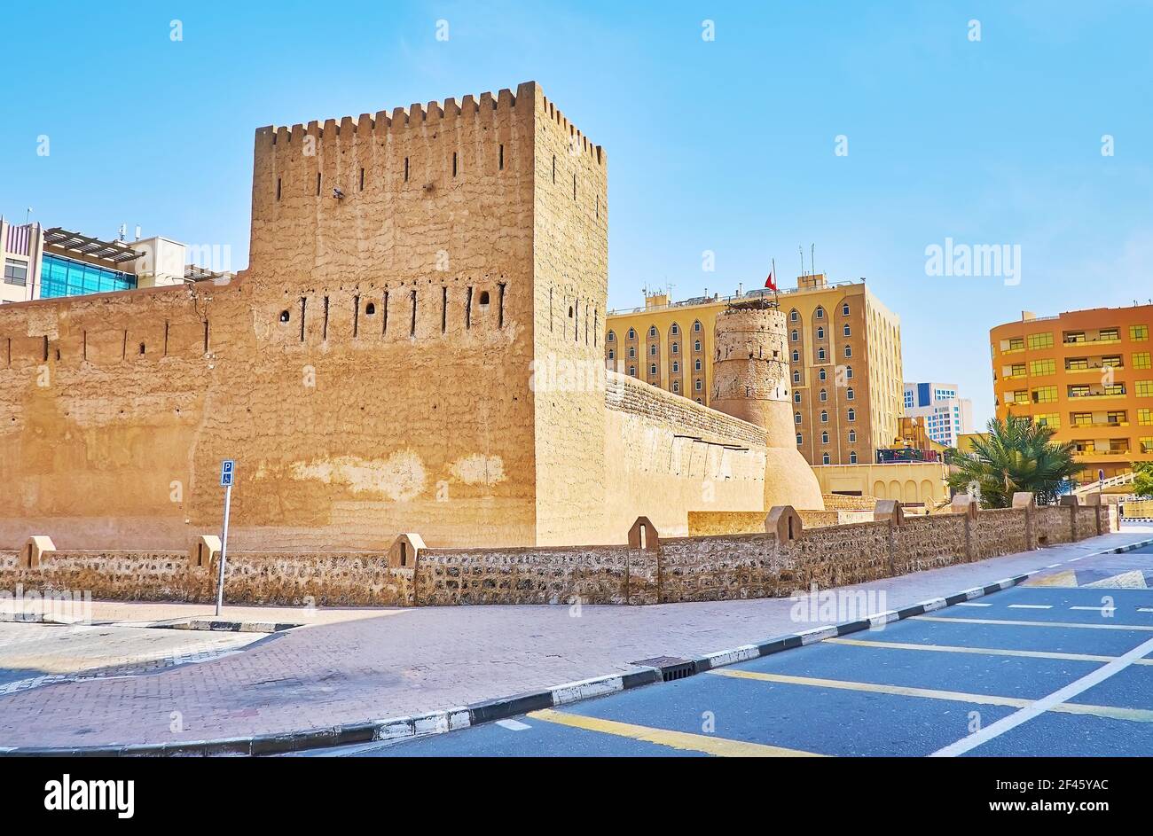 The massive ramparts and towers of the oldest building of Dubai - Al ...