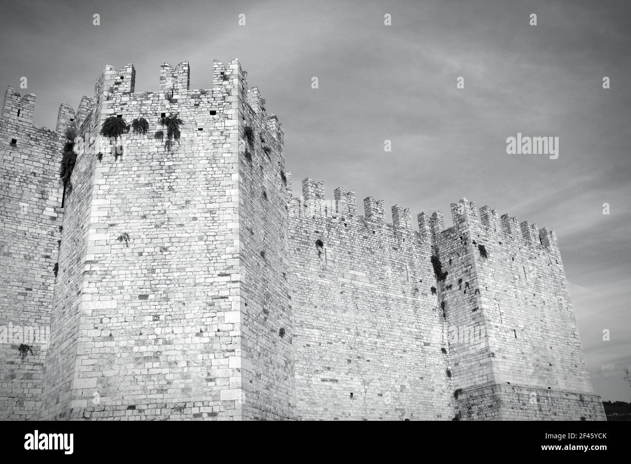 Castle in Prato, Tuscany, Italy (Castello dell'Imperatore). Black and ...