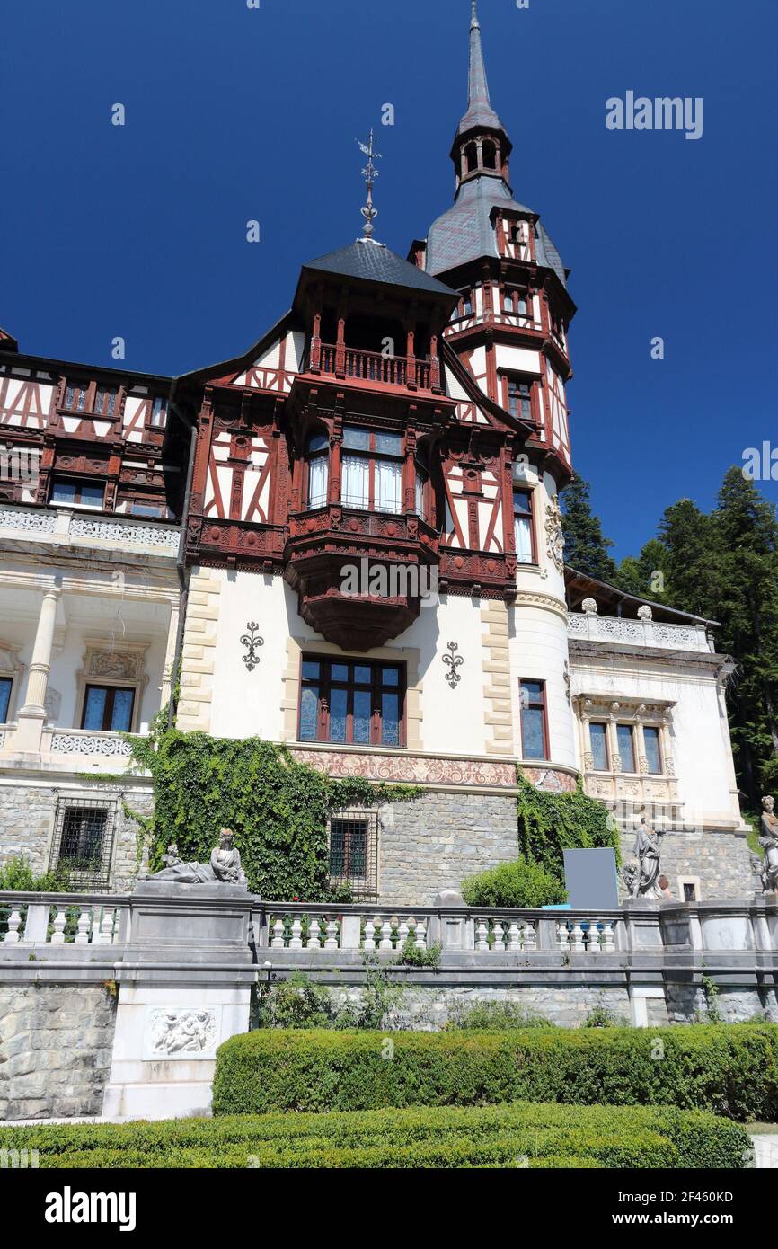 Peles Castle, Romania landmark. Neo-Renaissance style architecture ...