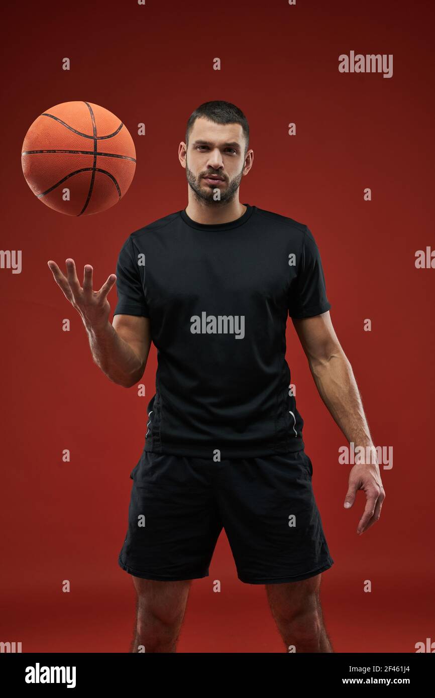 Strong Caucasian basketball player posing at the photo camera Stock ...