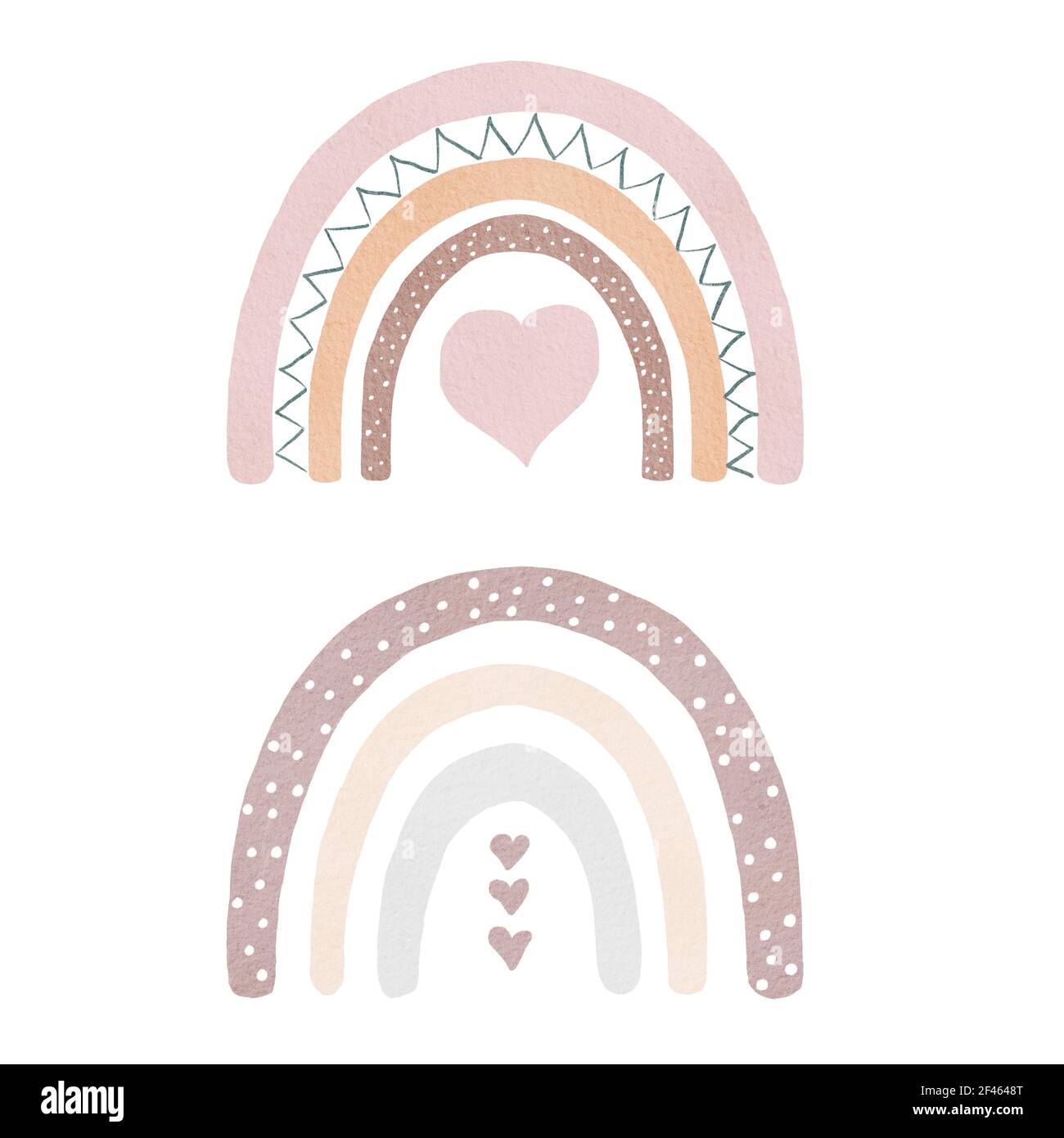 Watercolor hand drawn neutral boho rainbow clipart set. Contemporary ...