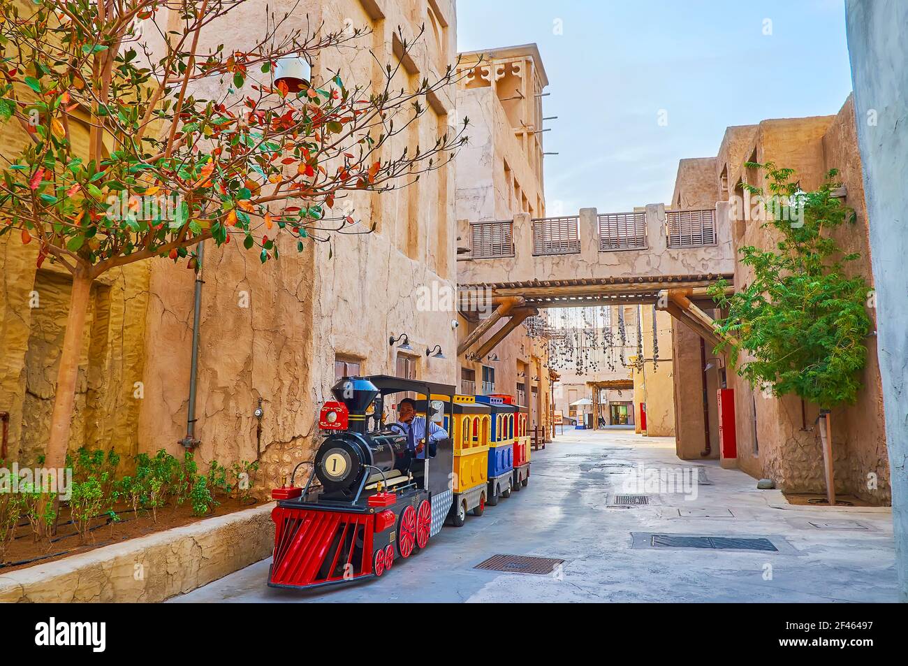 DUBAI, UAE - MARCH 8, 2020: The tourist train is the perfect choice to ...