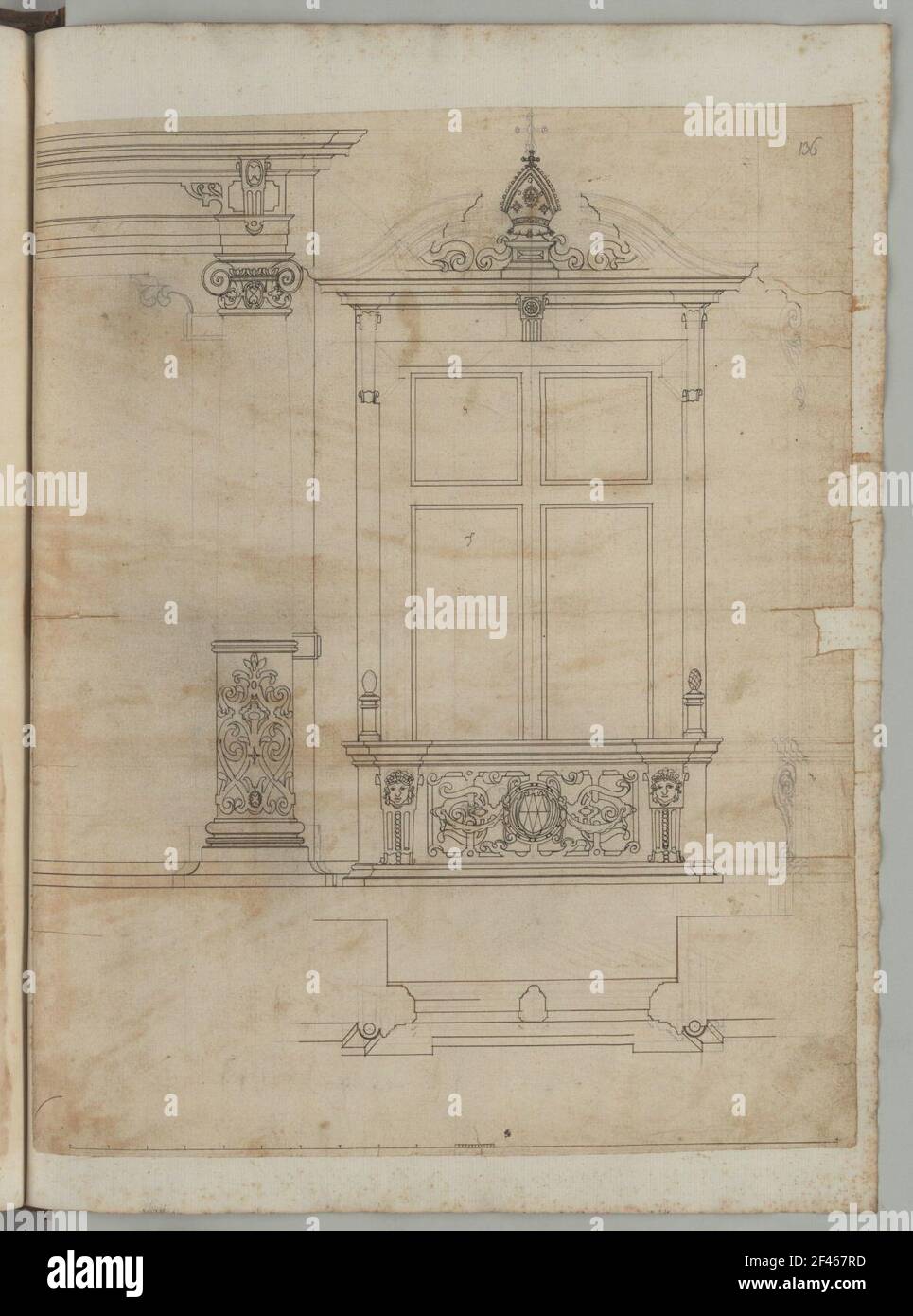 Portal and windows, elevation and floor plan Stock Photo - Alamy