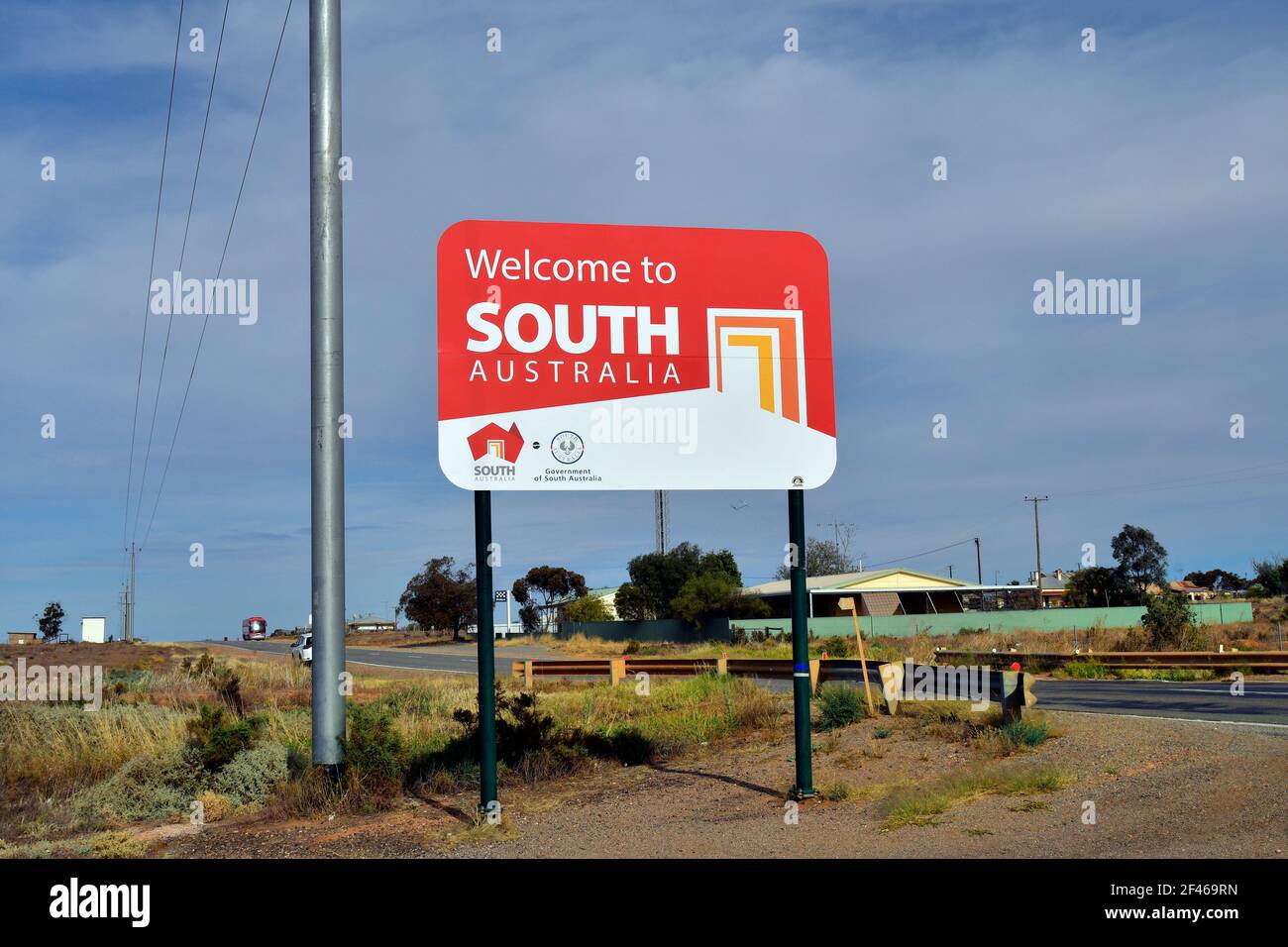 Australia, board and police station on border between South Australia ...