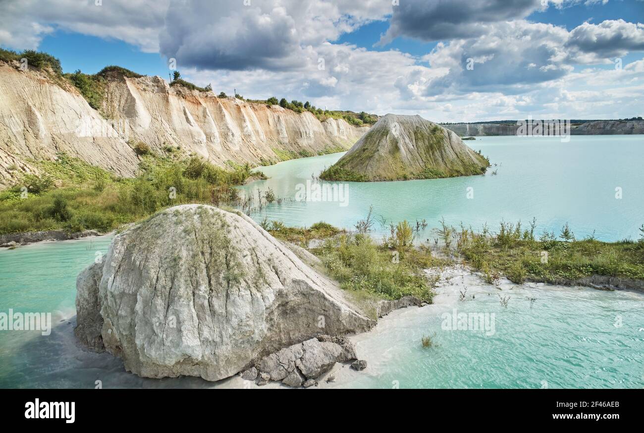 Stone and rocks in quarry aerial above view on bright sunny day Stock ...