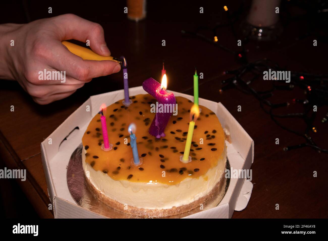 birthday day cake seven 7 years candles to blow out celebration Stock ...