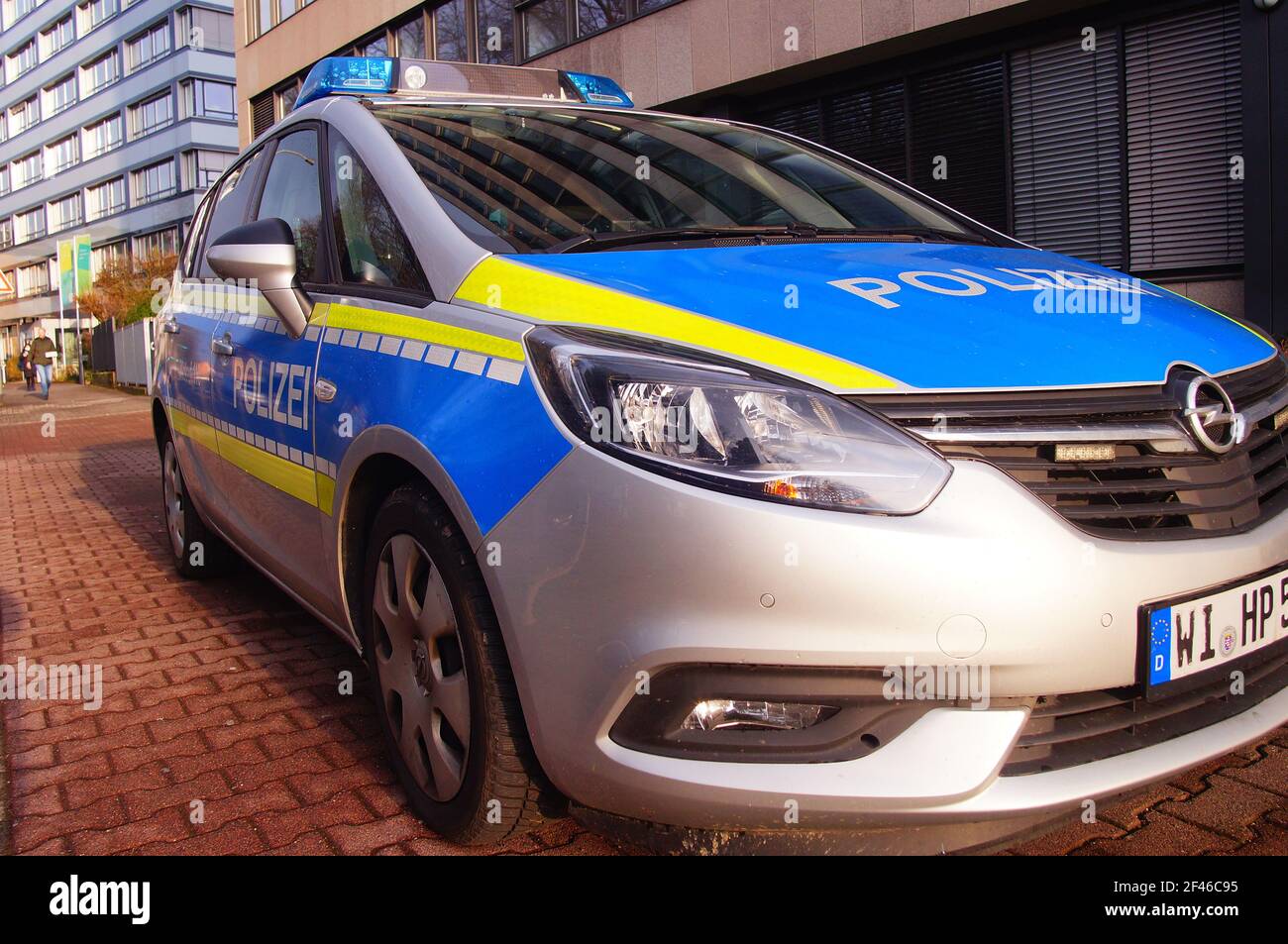 FRANKFURT, GERMANY - Mar 18, 2021: A Hessian police patrol car is ready ...