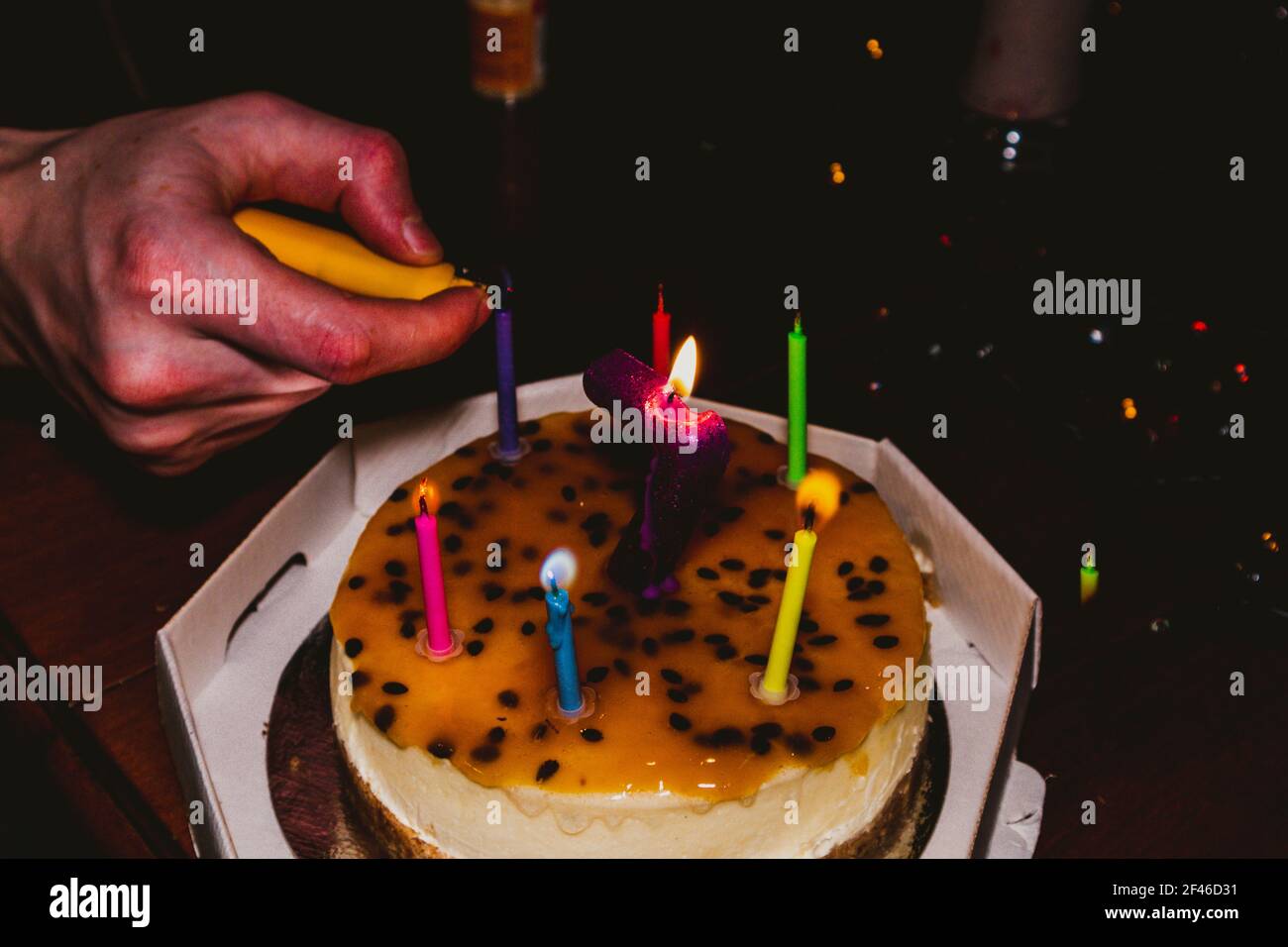 birthday day cake seven 7 years candles to blow out celebration Stock ...