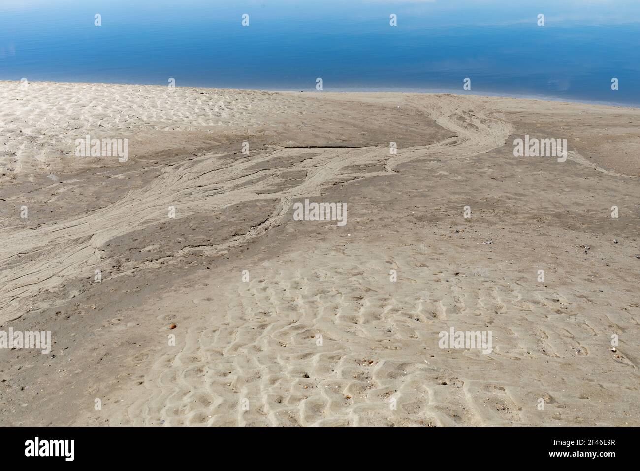 Area of beach erosion from a previous flow of fresh water across a ...