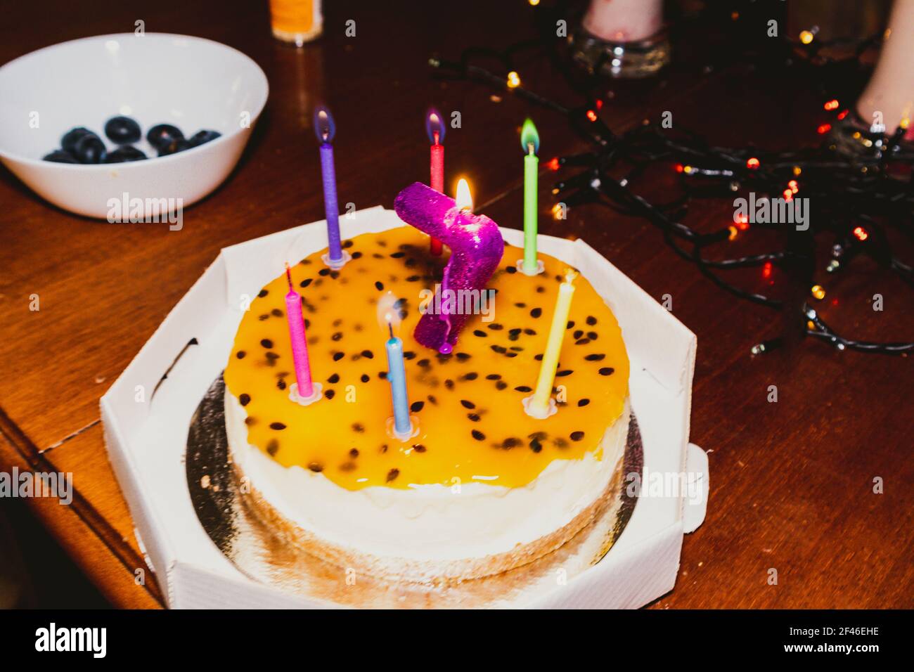 birthday day cake seven 7 years candles to blow out celebration Stock ...