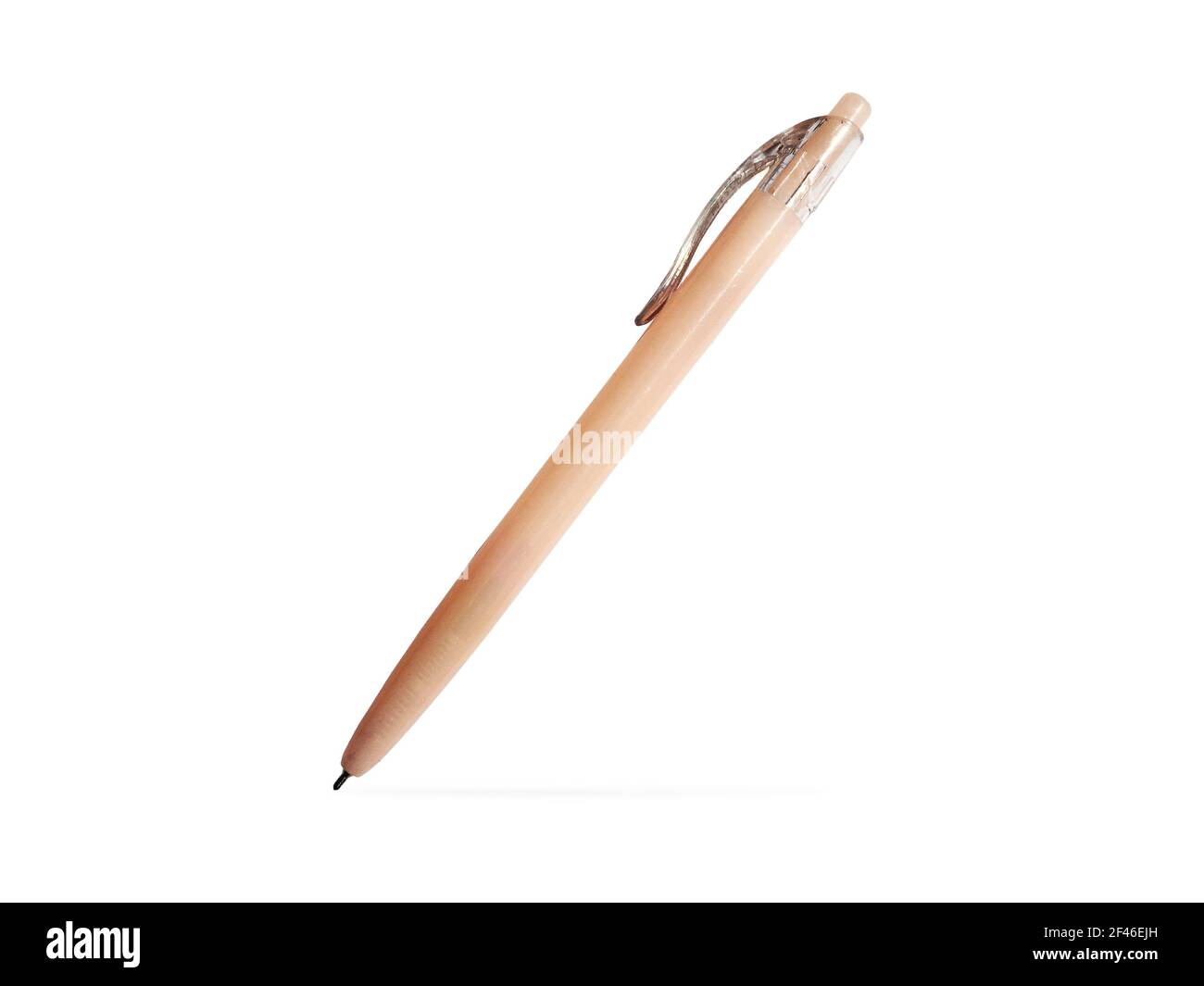 Front view of cream ballpoint pen isolated on white background with ...