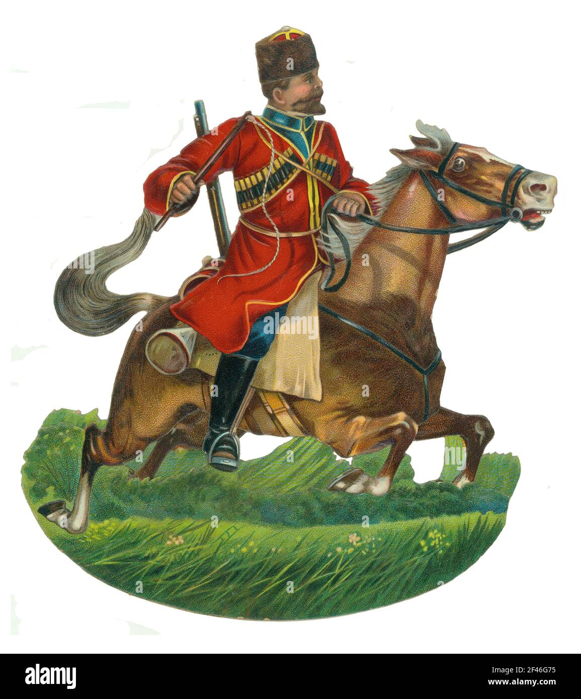 Cromolitografía troquelada de un cosaco ruso. Impreso en Alemania. Años ...