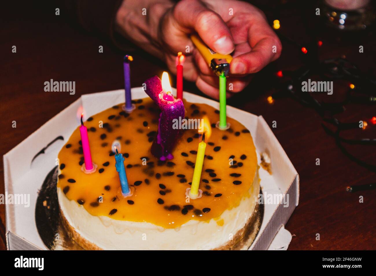 birthday day cake seven 7 years candles to blow out celebration Stock ...