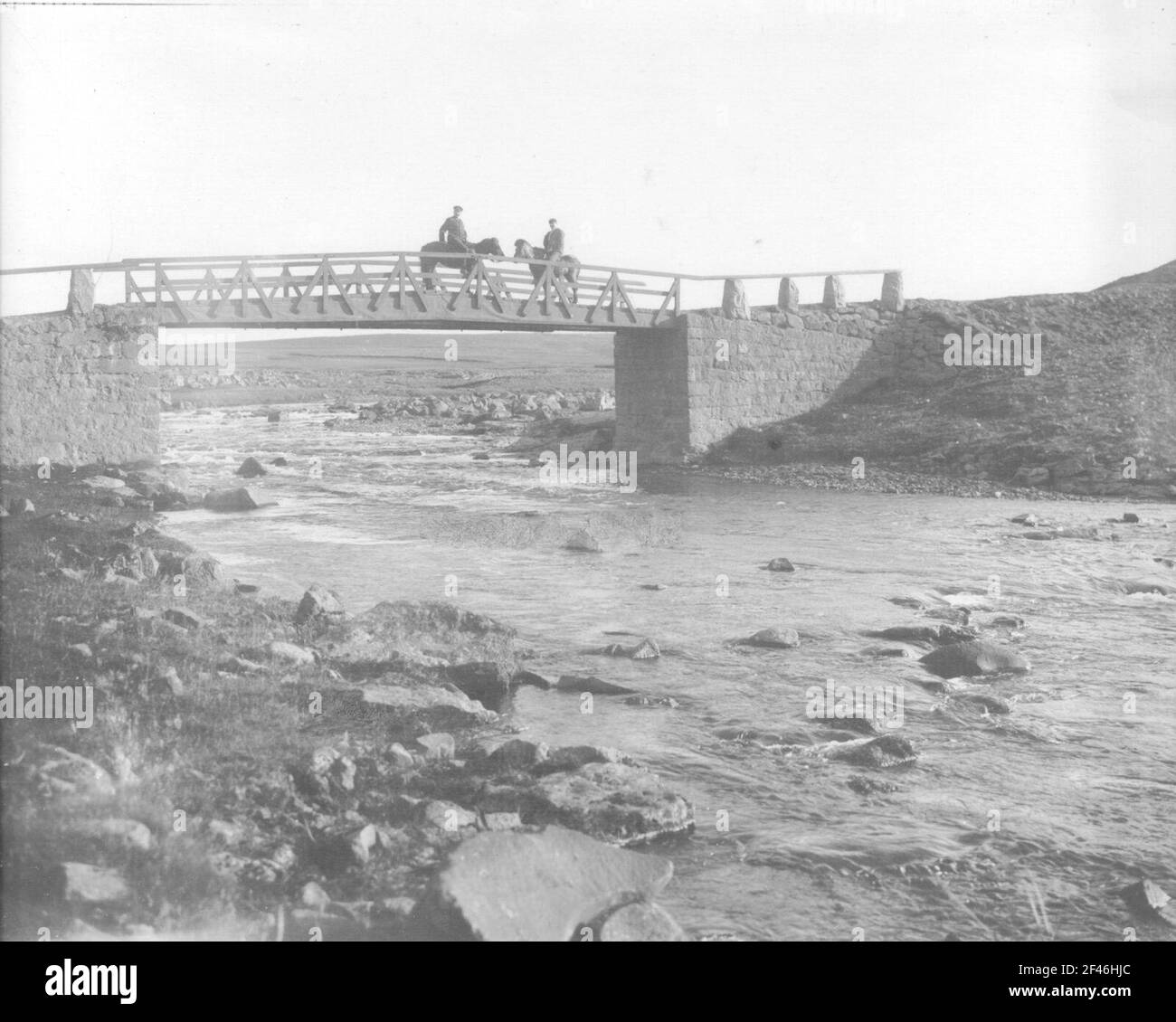 Akureyri (Iceland). Glera with road bridge above the village. Look ...