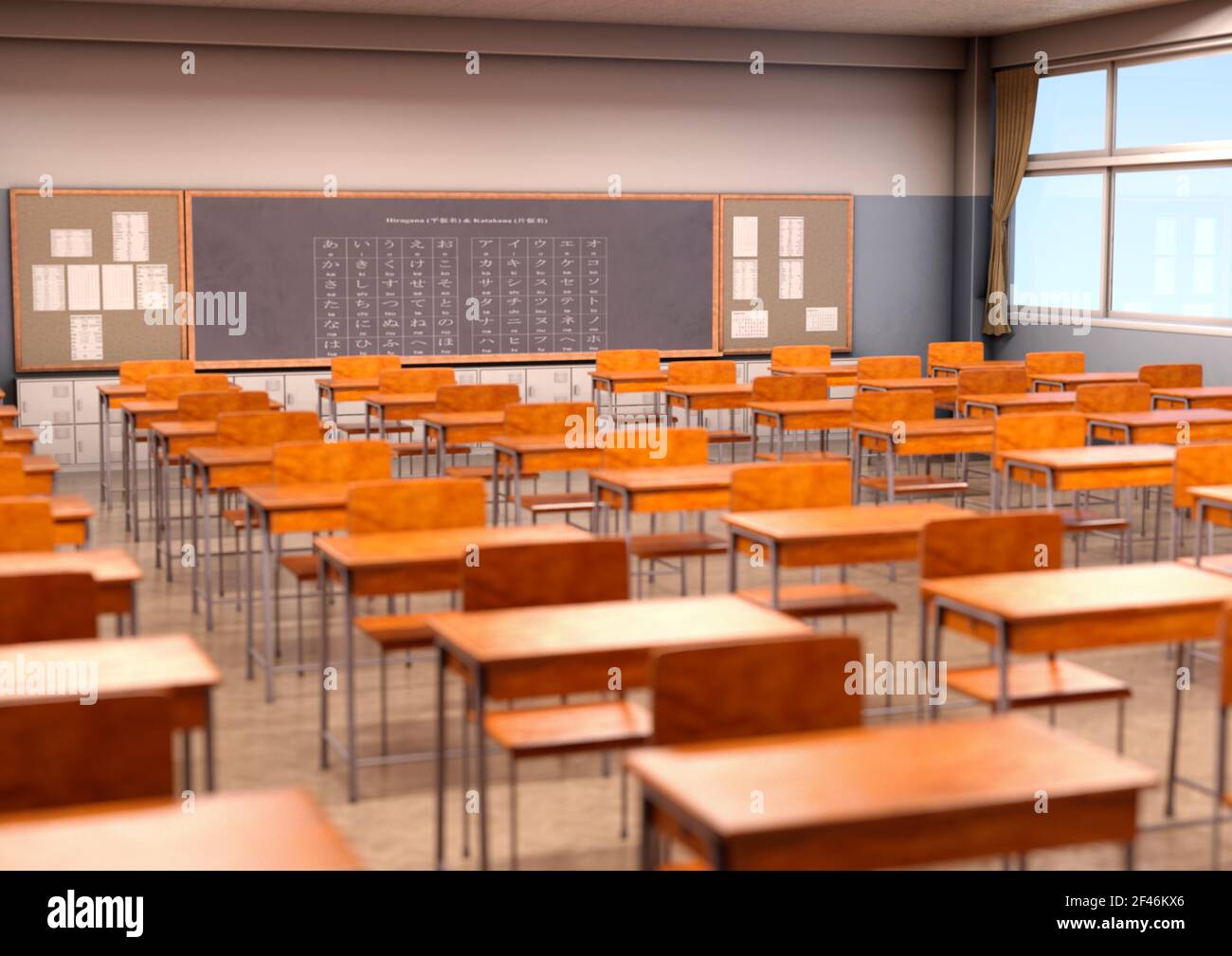 3D rendering of a Japanese classroom interior Stock Photo - Alamy