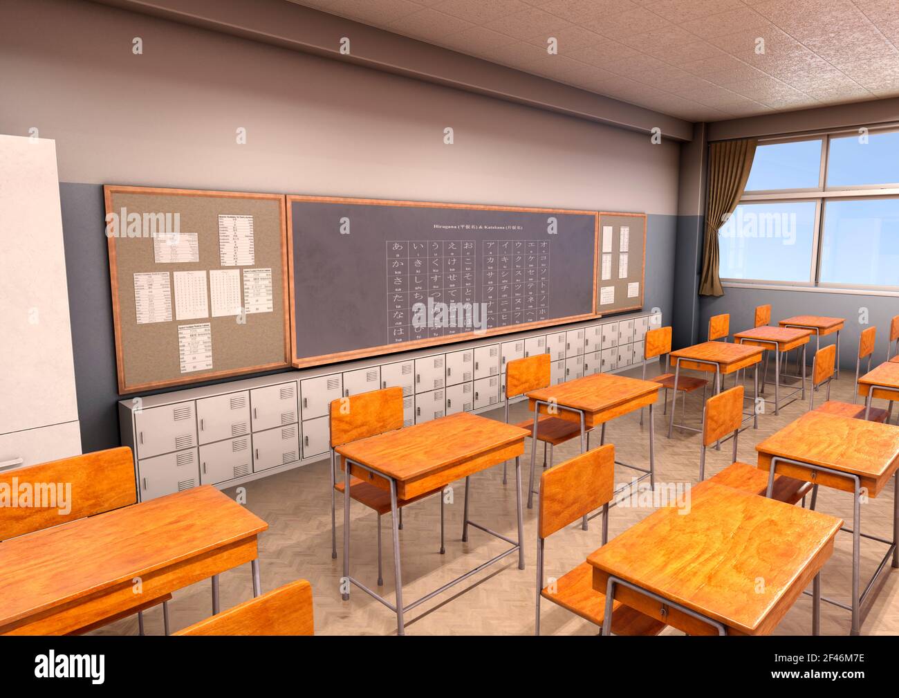 3D rendering of a Japanese classroom interior Stock Photo - Alamy