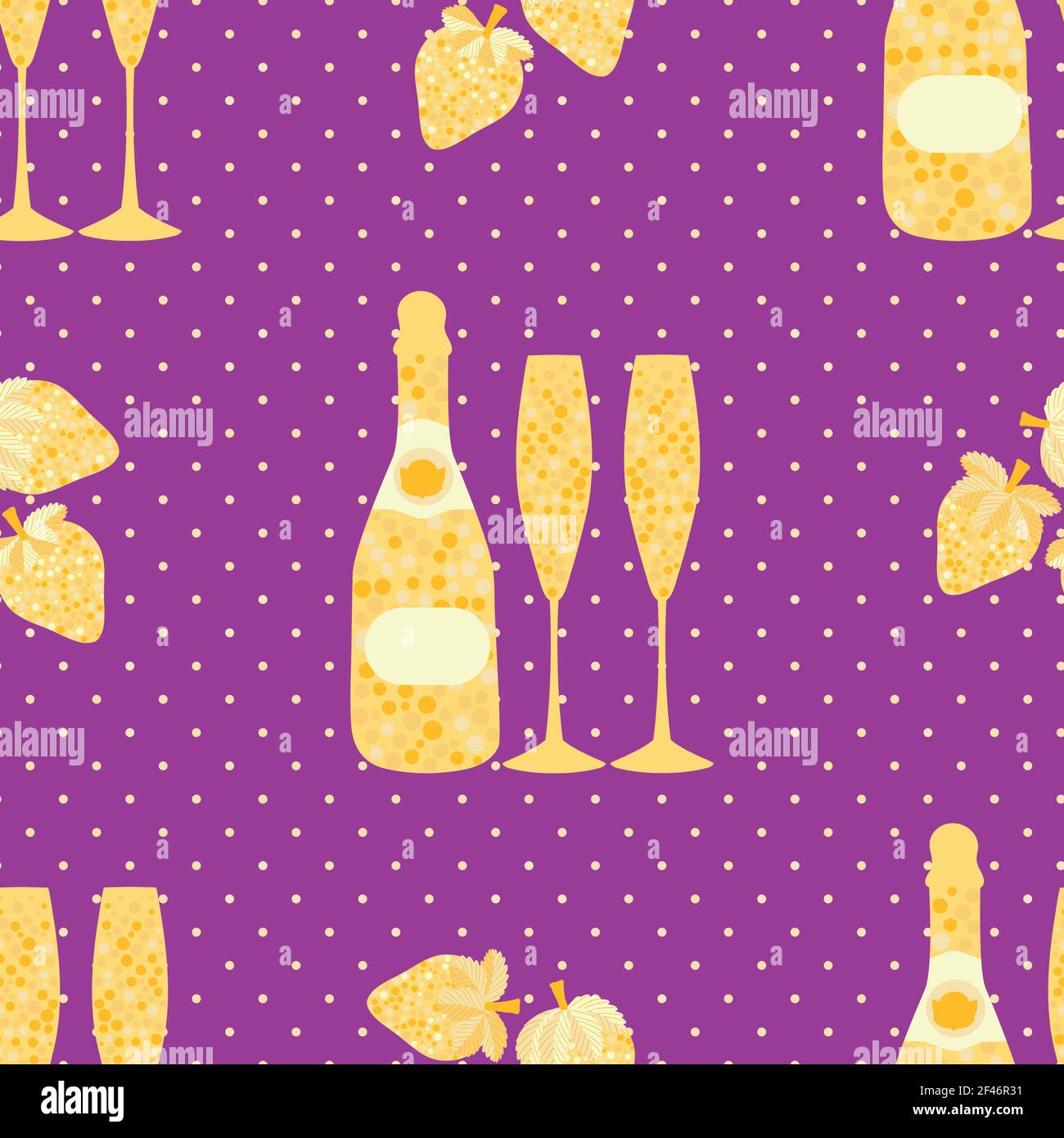 Champagne and strawberry vector seamless pattern background. Elegant ...