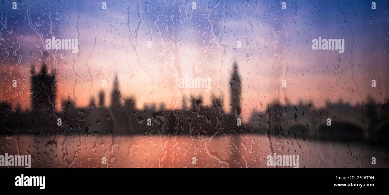 Beautiful landscape conceptual view of London City through glass window ...