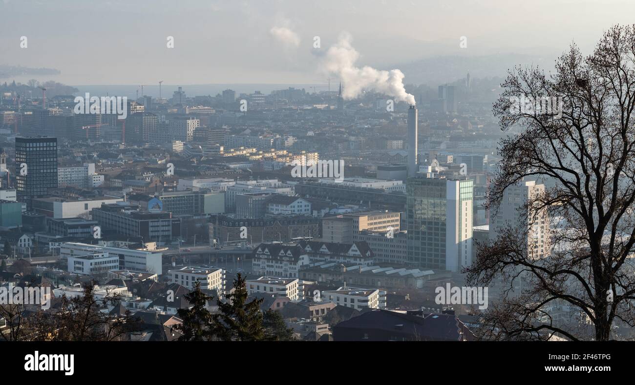 Zurich, Switzerland - December 28th 2018: Amazing sunset view over the ...