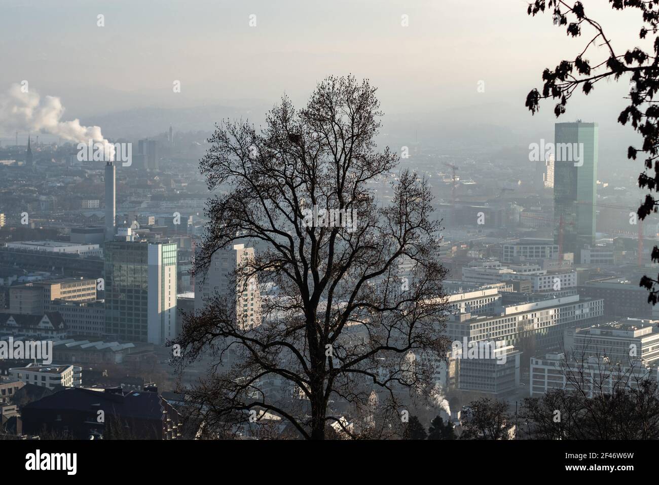 Zurich, Switzerland - December 28th 2018: Amazing sunset view over the ...