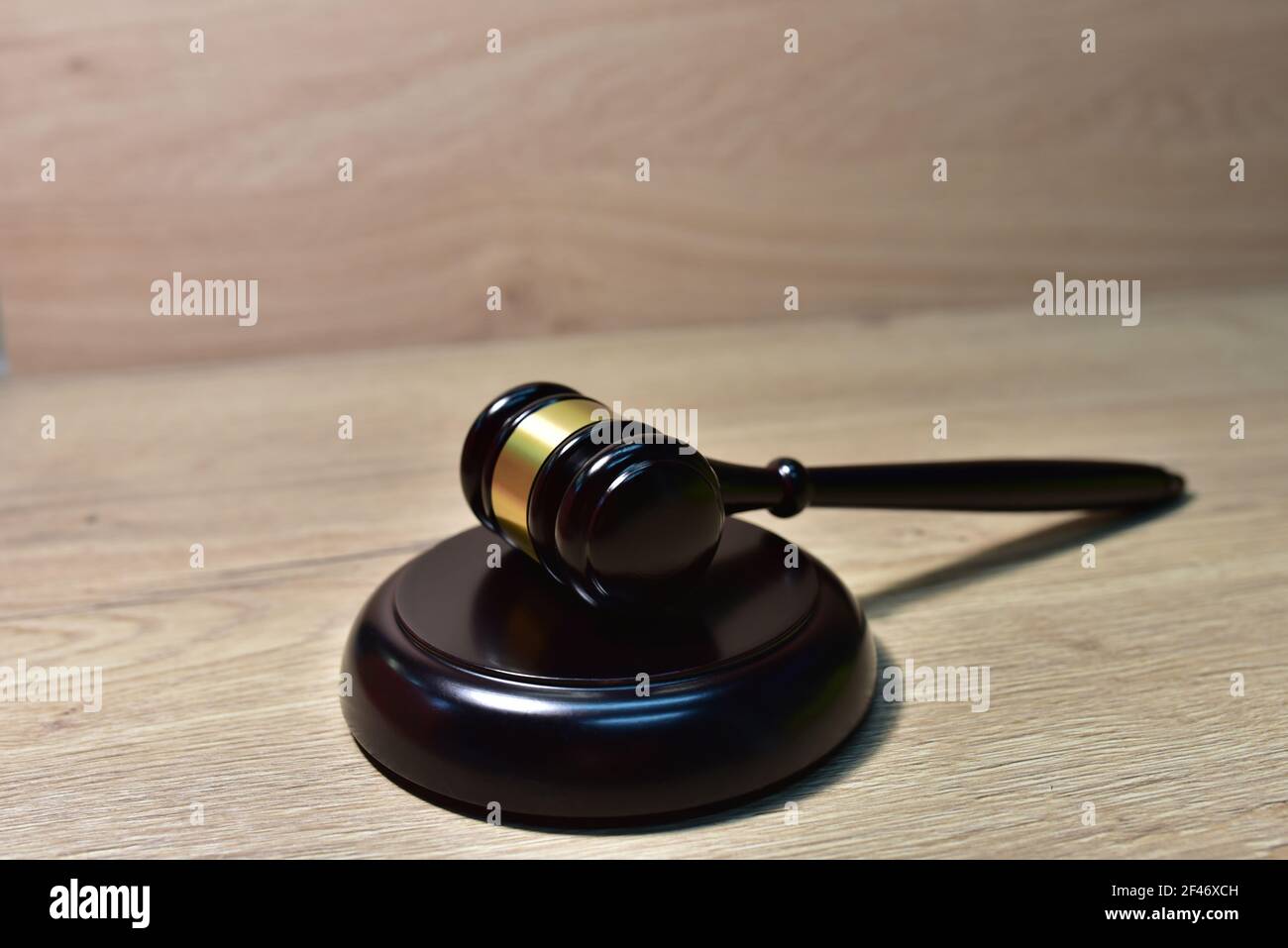 Judge hammer on wooden background. Justice concept in courtroom. Mallet ...