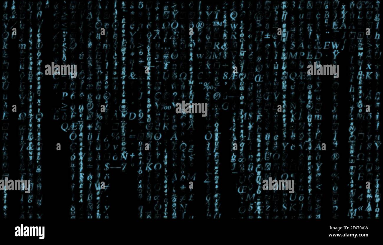 An illustration of a blue binary data codes on black background Stock Photo - Alamy