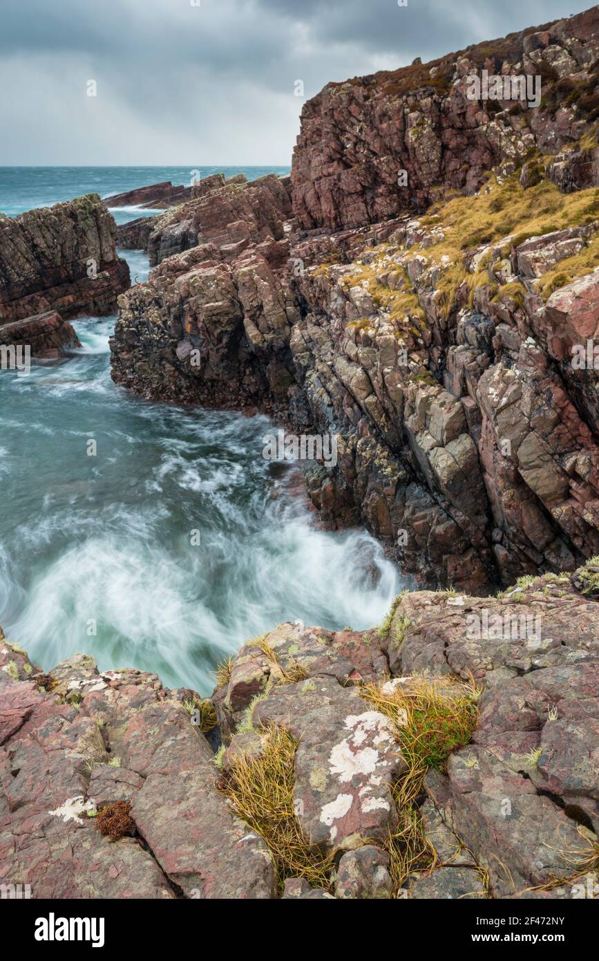 Coastline near Rua Reidh lighthouse at Melvaig, Wester Ross overlooking ...